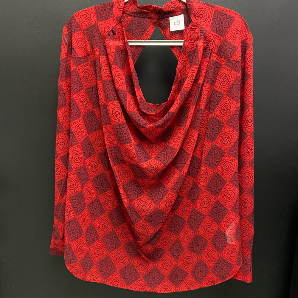 Cabi #3125, Red & Black Diamond Blouse - Gem